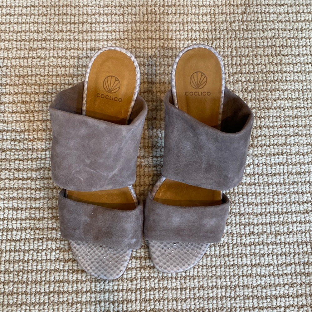 Coclico Suede And Skin Slides With Wood Heel Size 8.5… - Gem